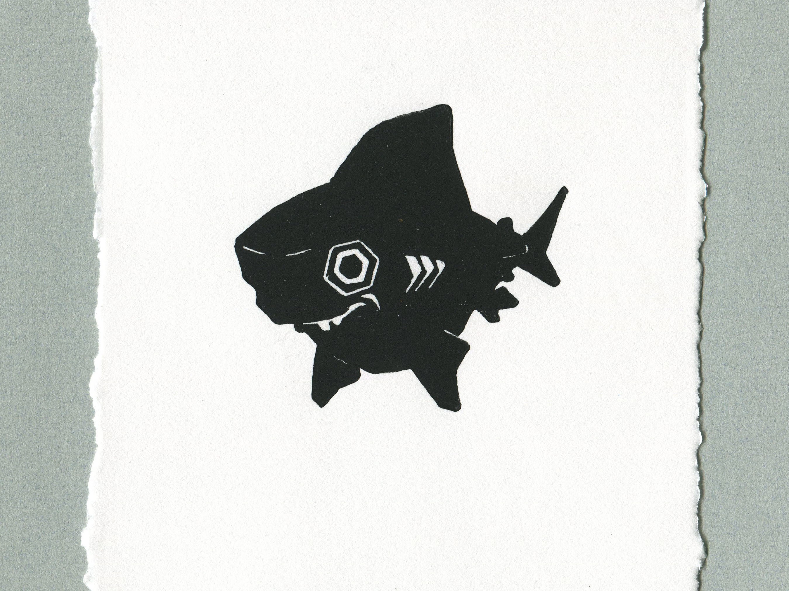 Happy Shark Linocut Print Sea Creature Linoprint 5x7 Ocean Wall Art ...