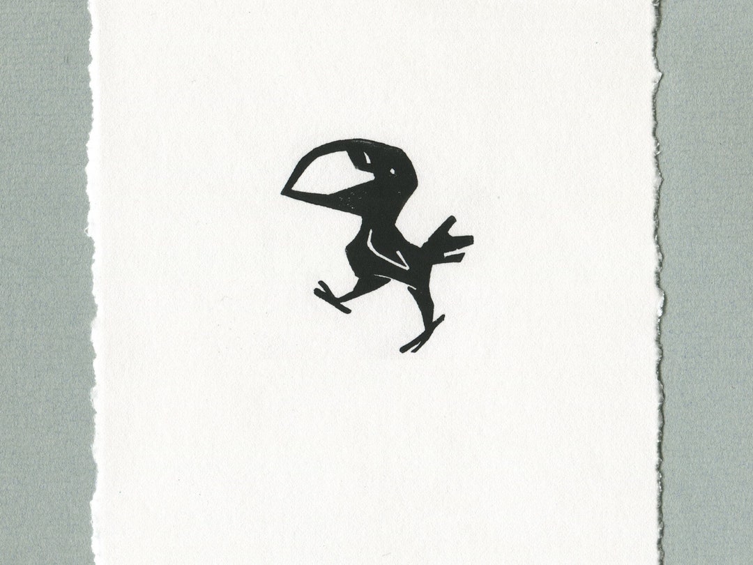 Crow Original Linocut Print - Handmade Printmaking - 5x7 Cute Corvid ...
