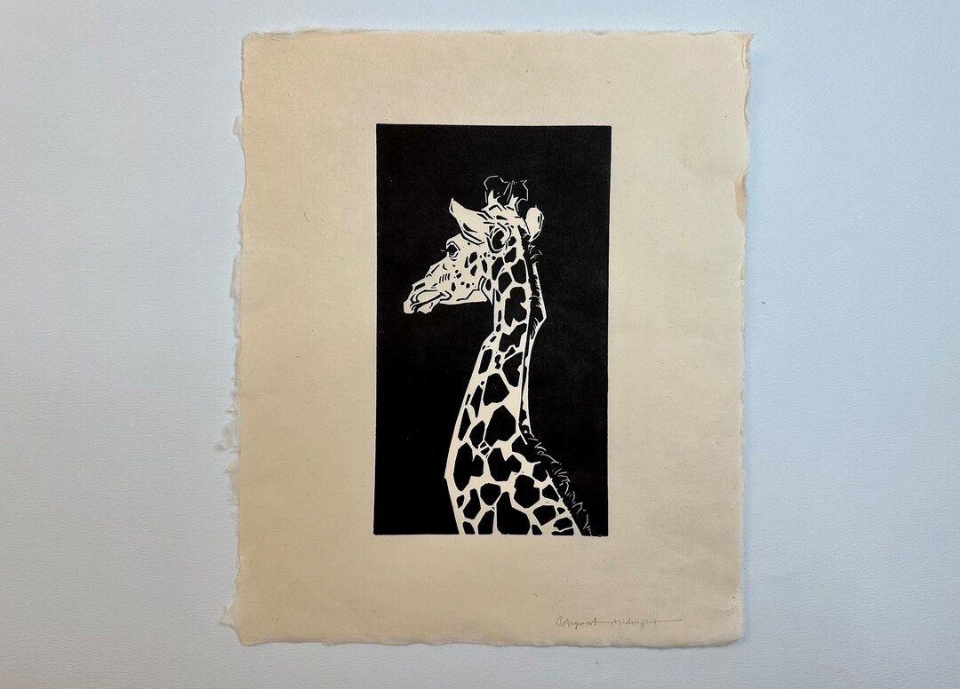 Giraffe Linocut Printmaking 8x10 Africa Animal Block Print - Etsy