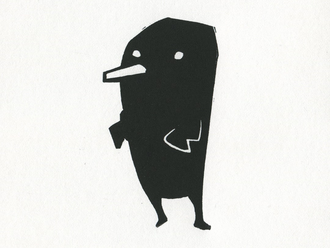 Bird Original Linocut Print - Handmade Printmaking - 5x7 Cute Wall Art ...