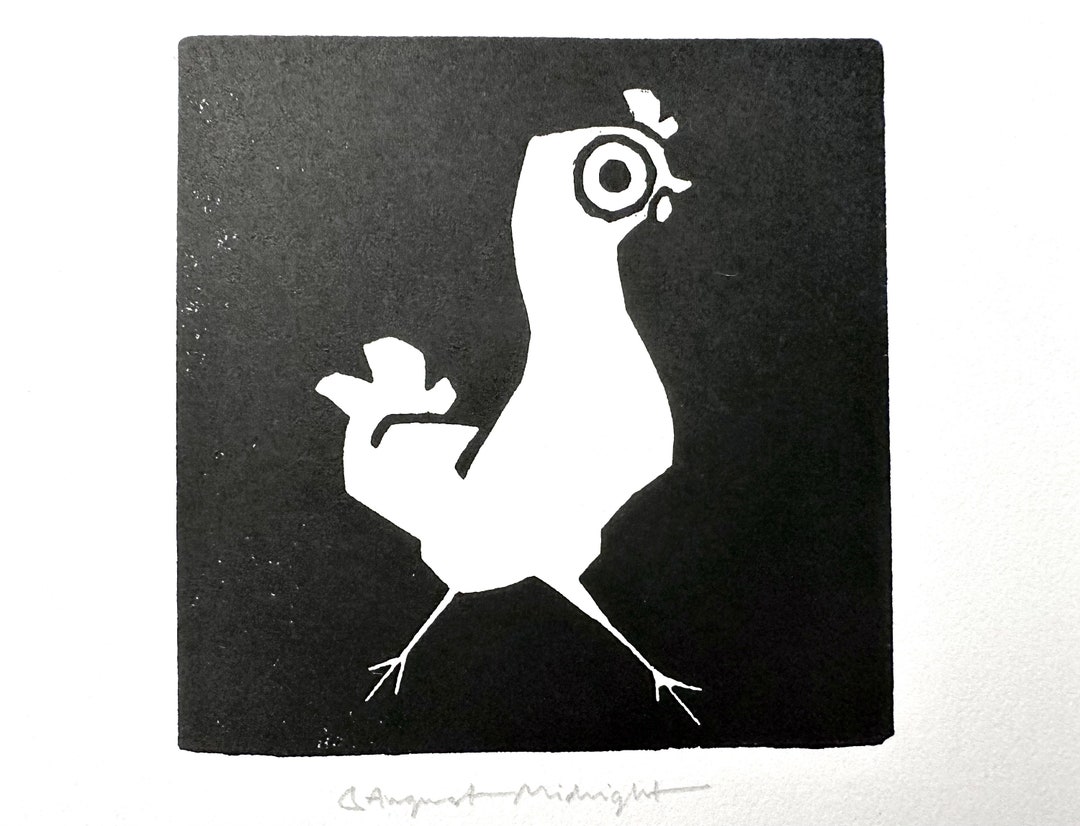 Chicken Original Linocut - Handmade Printmaking - 5x5 Cottage Art ...