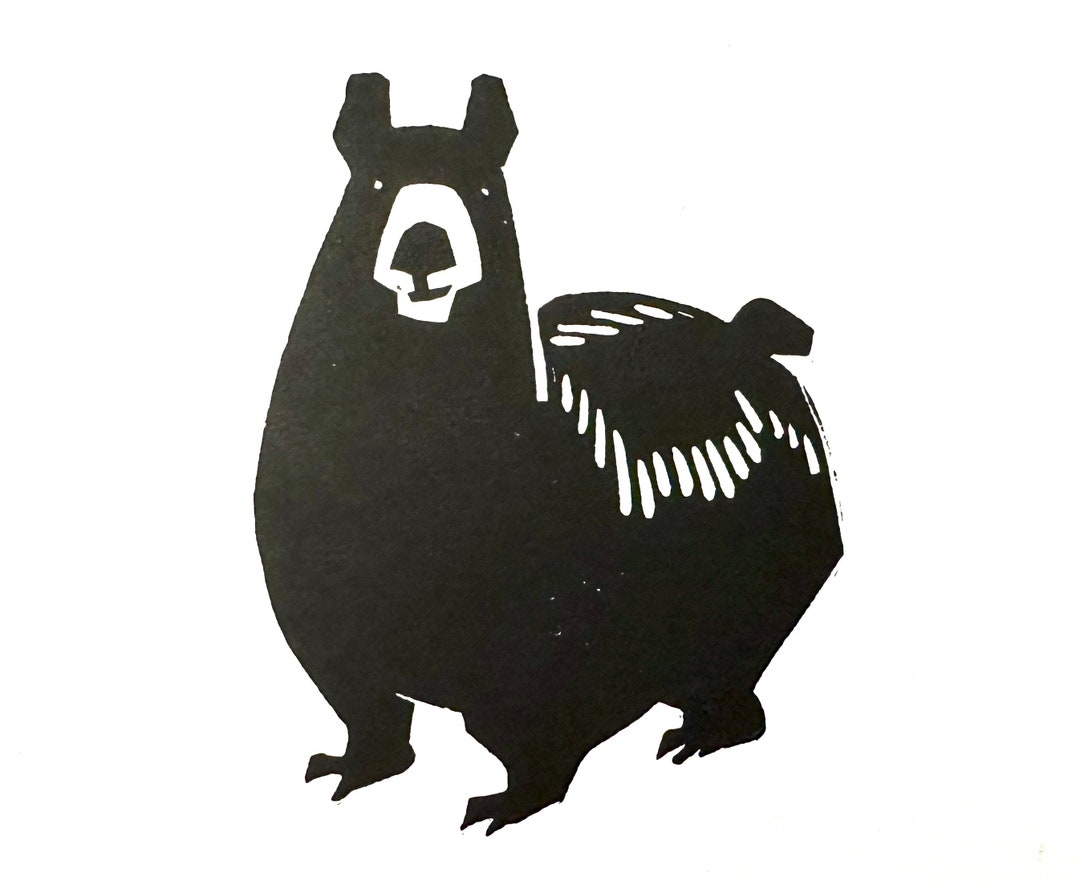 Bear Original Linocut - Handmade Printmaking - 5x5 Square Nature Art ...