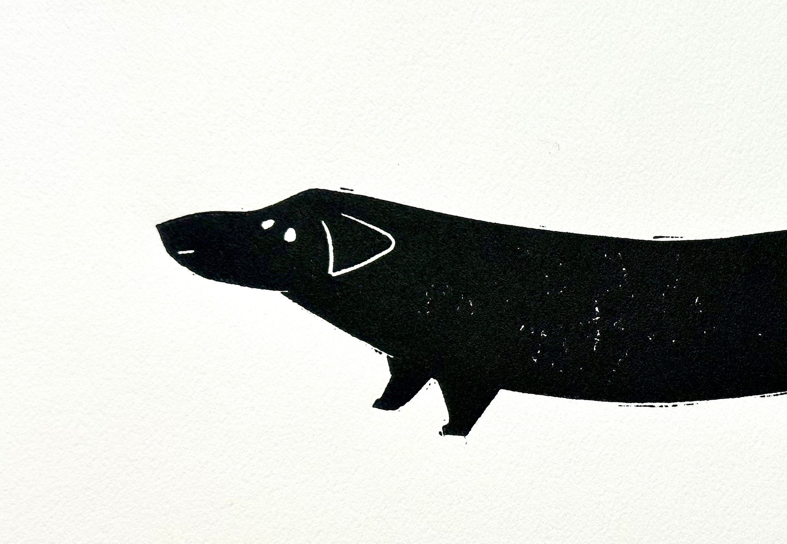 Wiener Dog Linocut - Printmaking - Little Dachshund Art Print - Doxie ...