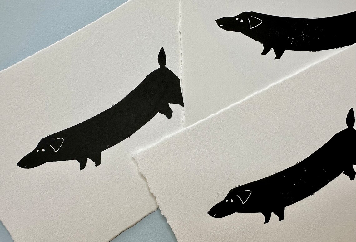 Wiener Dog Linocut - Printmaking - Little Dachshund Art Print - Doxie ...