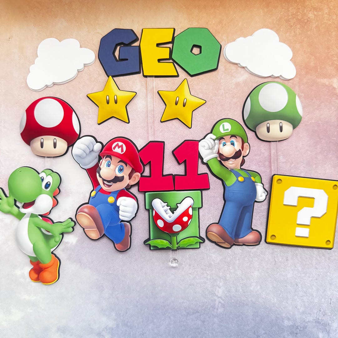 Super Mario Cake Topper & Cutouts | Cake Decor | Gamer Birthday | Mario ...