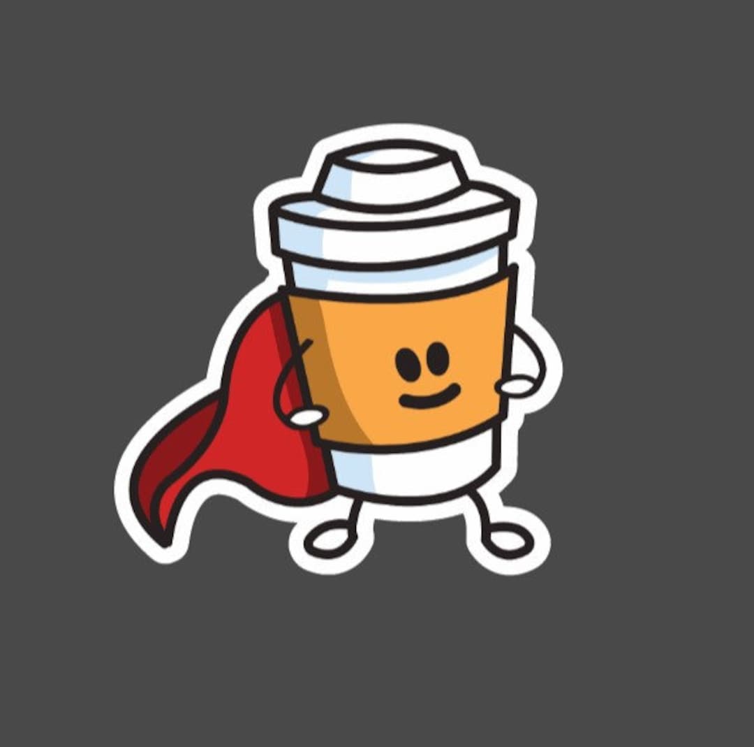 Coffee Cup Superhero Vinyl Sticker - Etsy