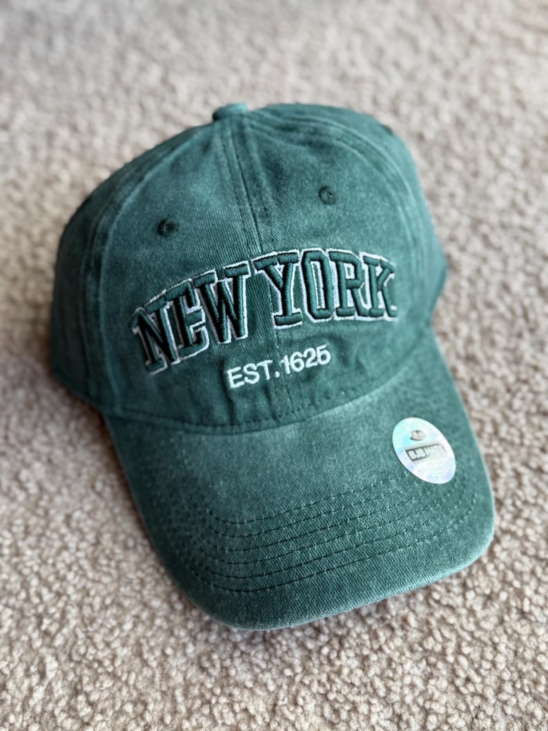 Embroidered New York Baseball Hat: Washed Denim NY Cap - Etsy