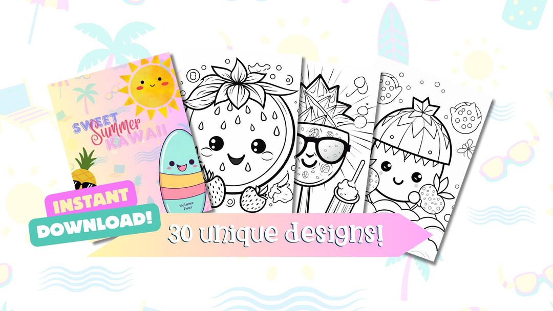 Sweet Summer Kawaii Coloring Book (digital Download) Volume Four - Etsy