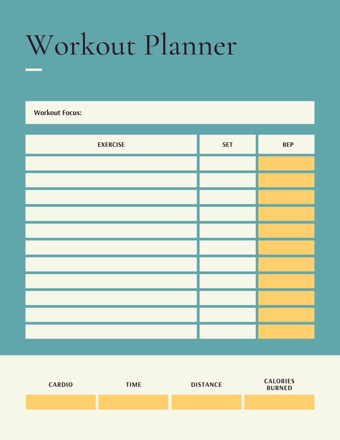 Printable Workout/excercise Planner Template - Etsy