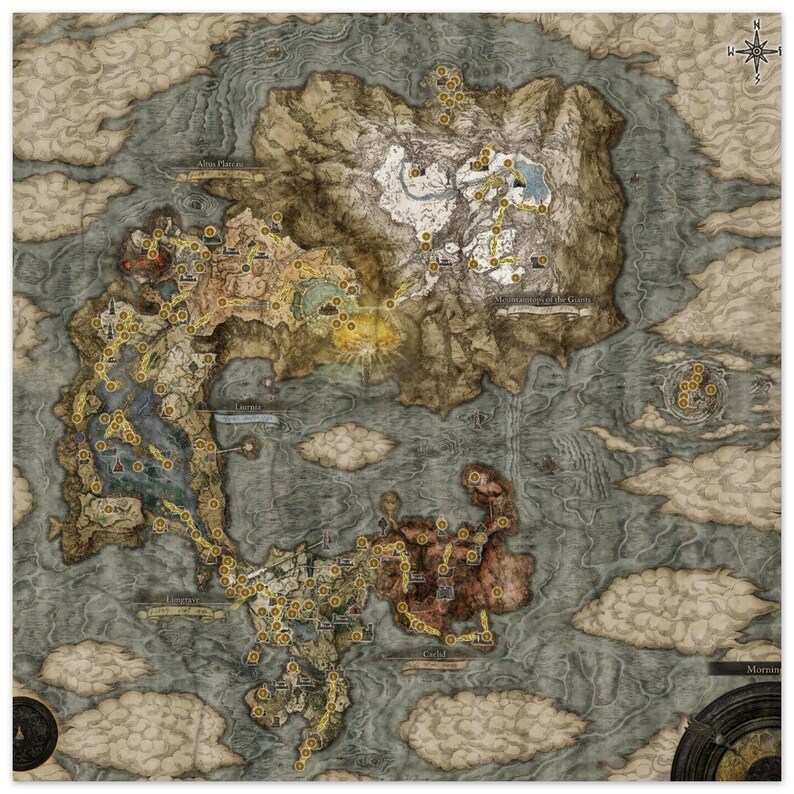 Mapa de Elden Ring Todos los sitios de gracia Súper detallado Póster de ...
