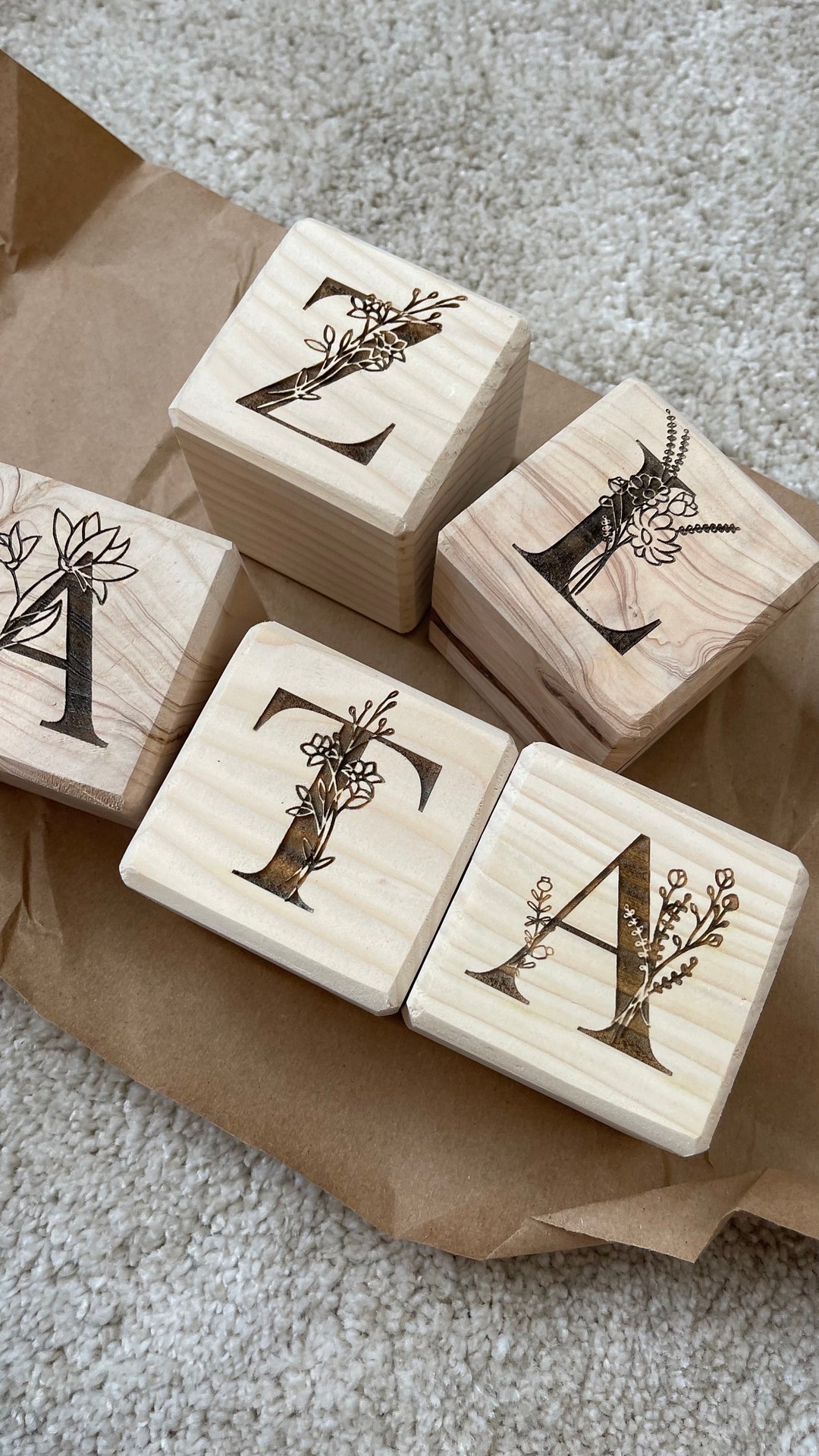 Floral Letter Wooden Name Blocks: Nursery Decor Gift - Etsy