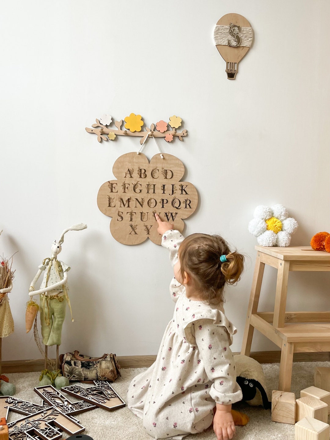 Wooden Flower Alphabet Poster: Boho Nursery Decor - Etsy