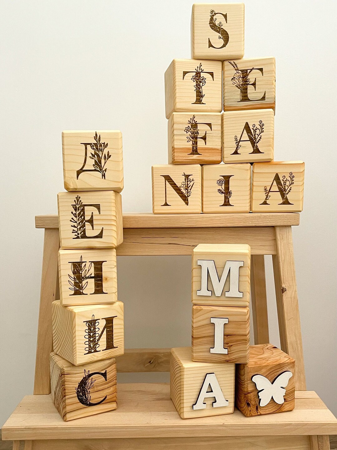 Custom Wooden Name Blocks: Floral Alphabet Nursery Decor - Etsy