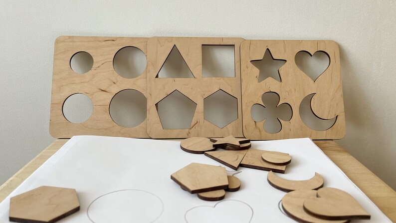 Montessori Wooden Stencil Set: Geometric Shapes, Preschool Learning - Etsy