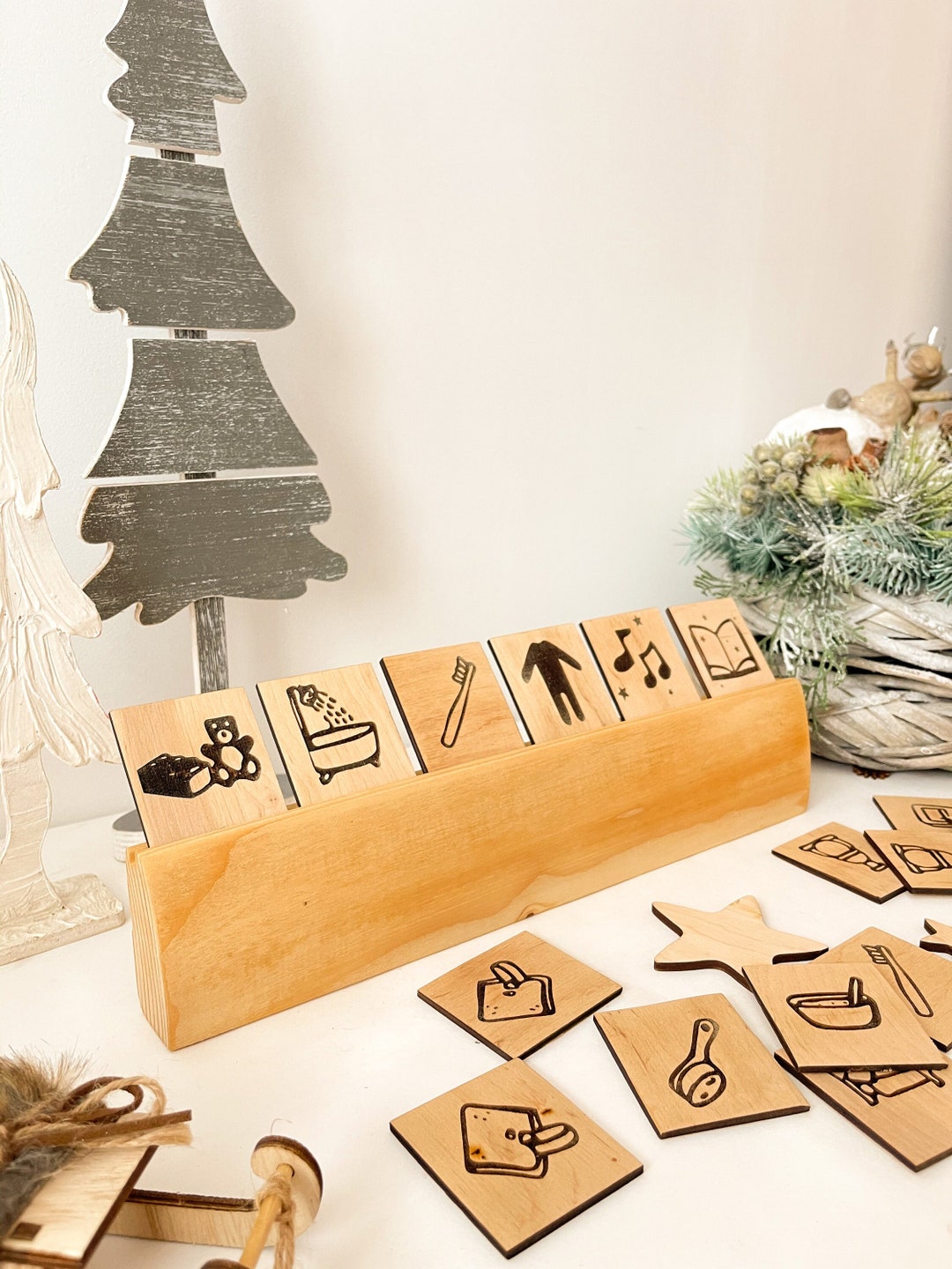 Montessori Toddler Routine Cards With Wooden Shelf: Visual Schedule - Etsy