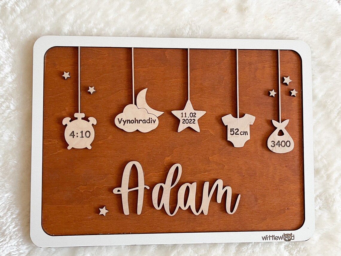 Personalized Wooden Birth Stats Board: Baby Nursery Decor - Etsy