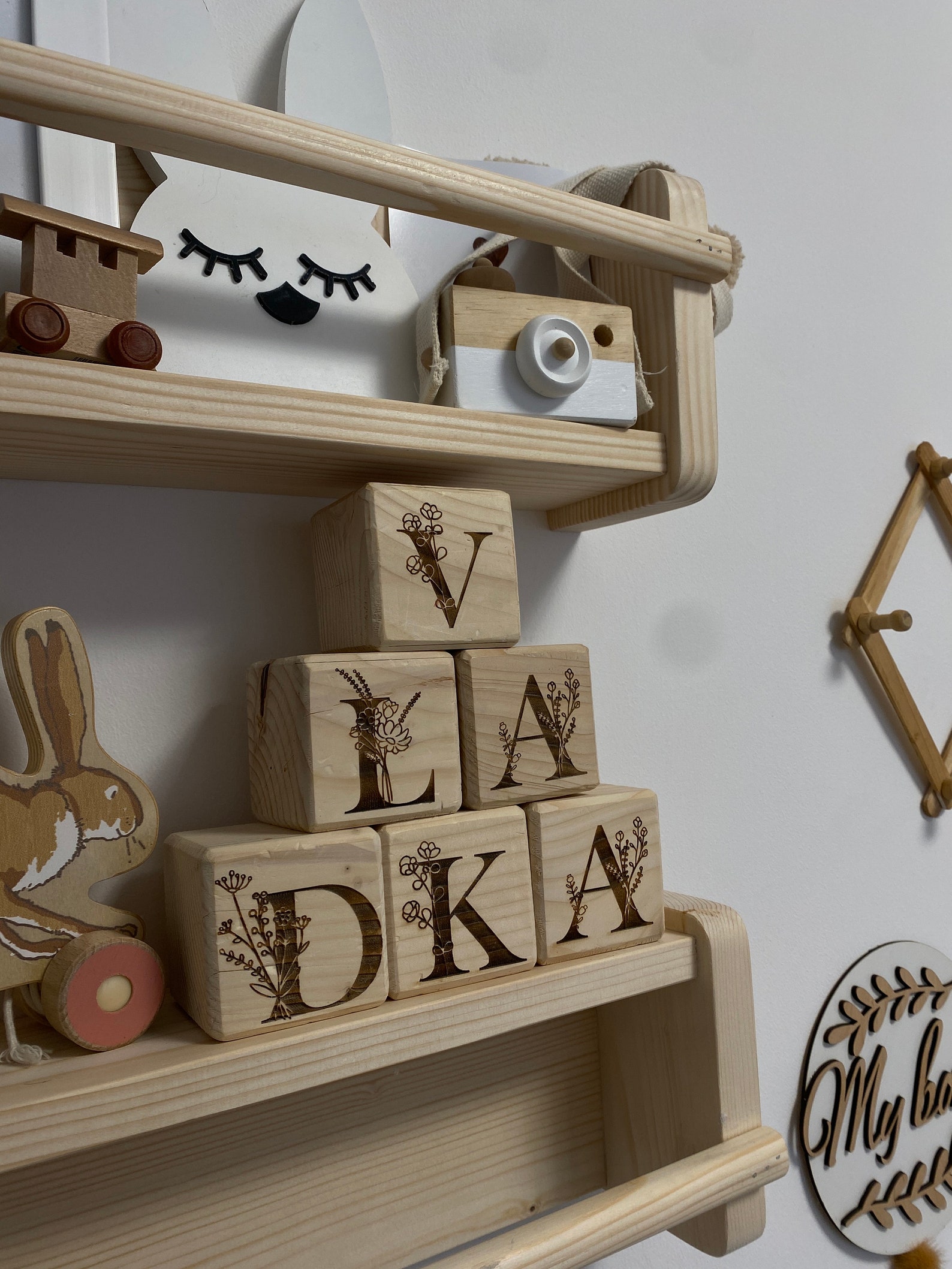 Floral Letter Wooden Name Blocks: Nursery Decor Gift - Etsy