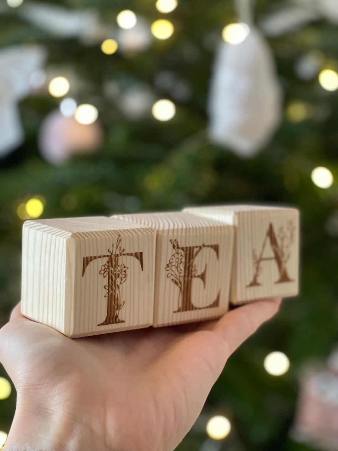 Floral Wooden Blocks - Personalized Name Blocks - Flower Nursery Decor ...