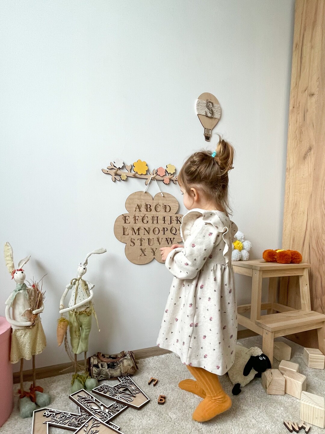 Flower Alphabet Poster - Wood Alphabet Sign - Kids Room, Nursery ...