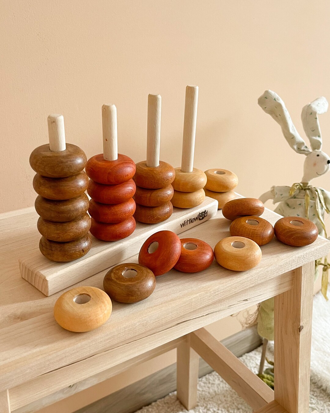 Stacking Wooden Ring Kids Toy Montessori Wood Stacker Baby Gift Idea ...