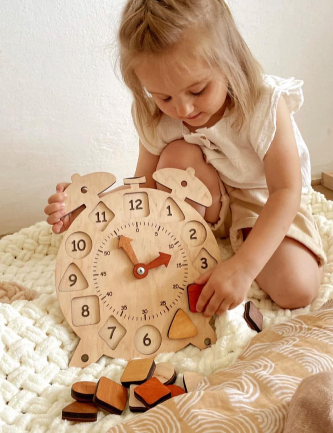 Montessori Tell the Time Learning Clock - Wooden Clock With Shapes for ...