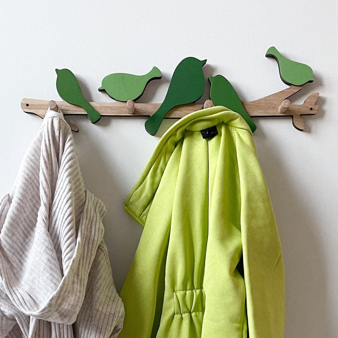Bird Coat Rack With Hooks - Minimalist Modern Wood Hook With Birds for ...
