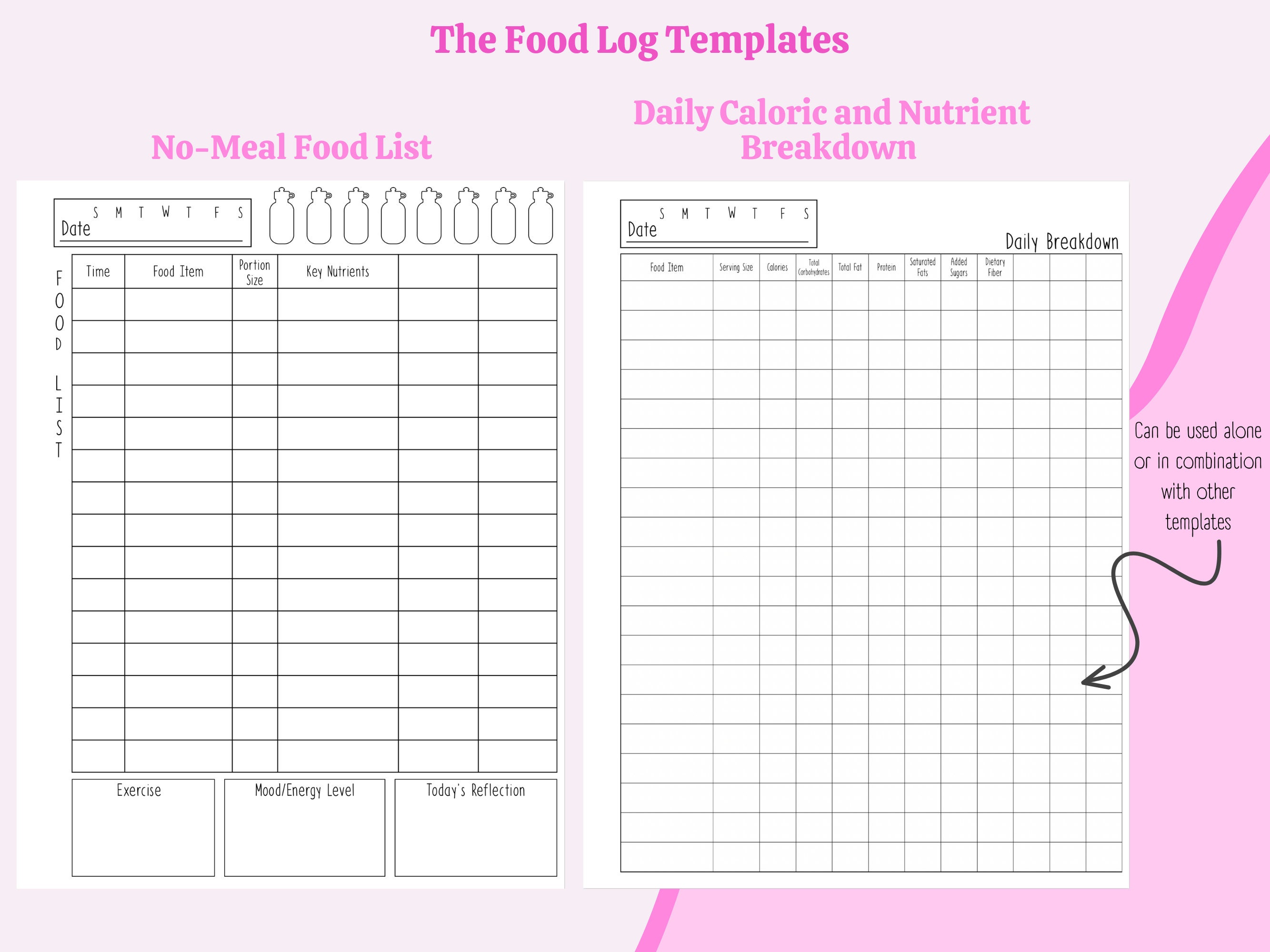 Digital Daily Food Log Template Bundle, Instant Download Nutrition ...