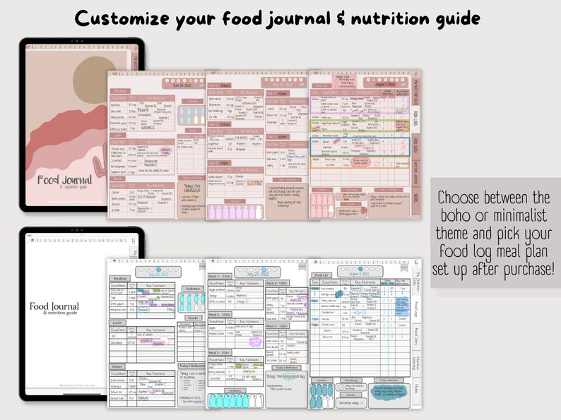 Digital Food Journal and Nutrition Guide, Minimal, Undated, 3-meal ...