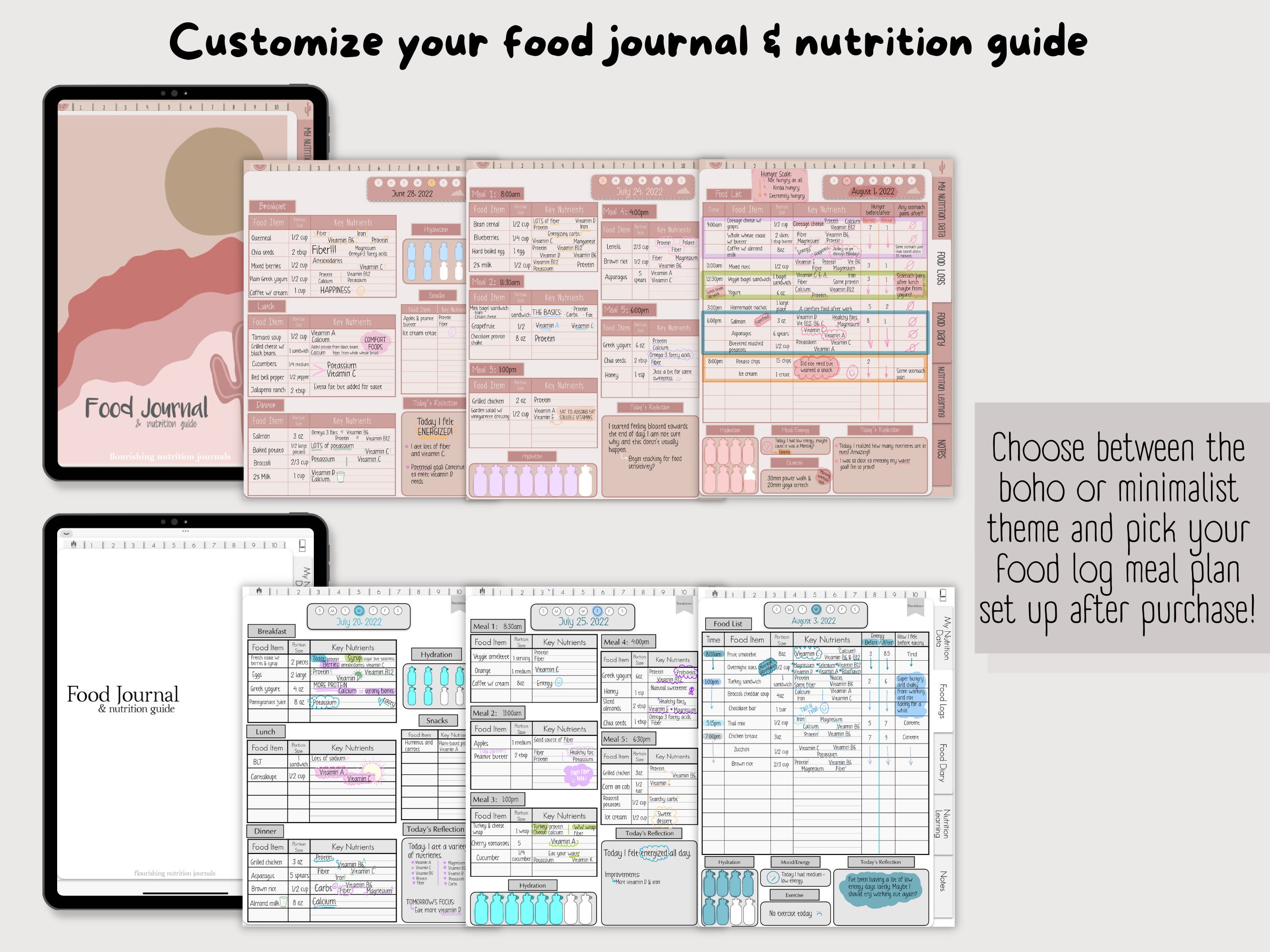 Digital Food Journal and Nutrition Guide, Minimal, Undated, 3-meal ...