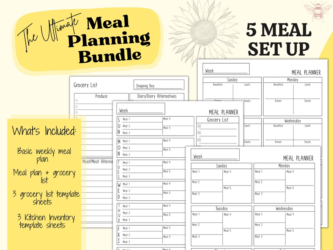 The Ultimate Meal Planning Template Bundle, 5 Meal Set Up, Instant ...