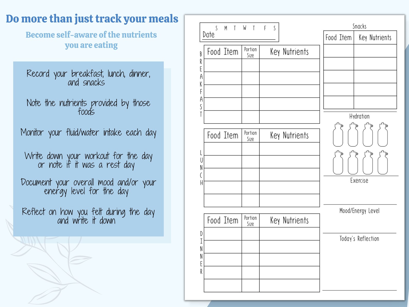 Digital Daily Food Log Template, Instant Download 3-meal Nutrition ...