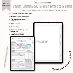 Digital Food Journal and Nutrition Guide, Minimal, Undated, 3-meal ...