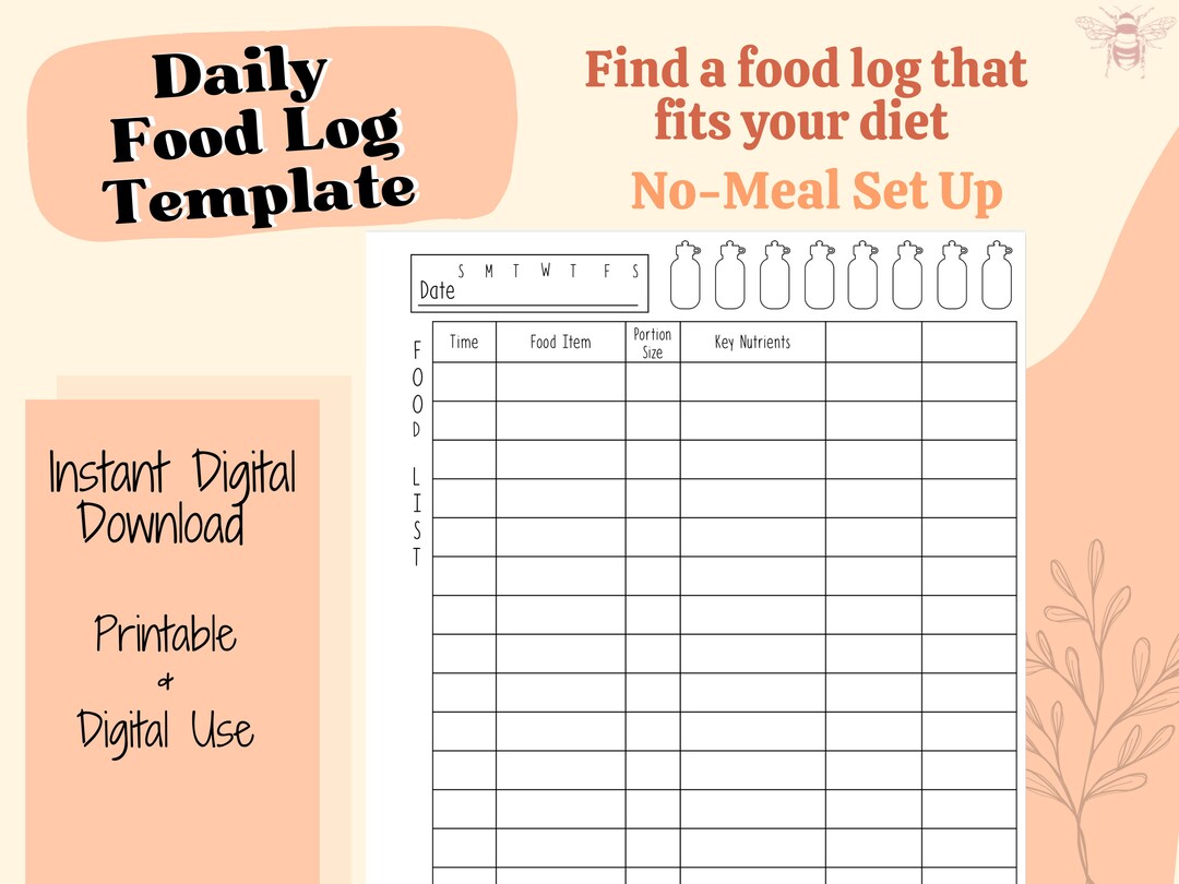 Digital Daily Food Log Template, Instant Download, No-meal Nutrition ...