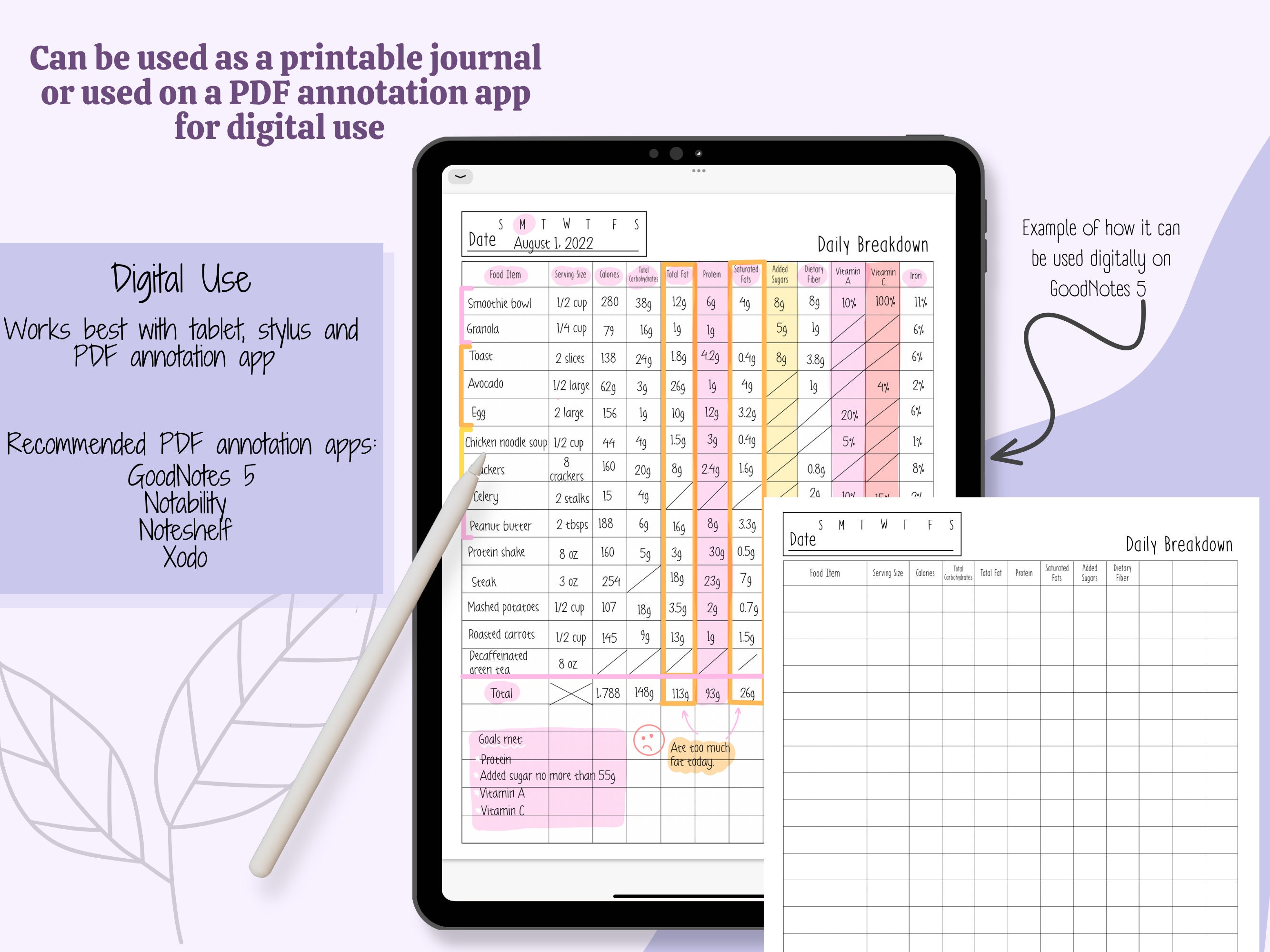 Digital Daily Food Log Template, Macro Tracker, Calorie Counting ...
