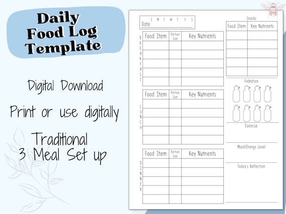 Digital Daily Food Log Template Instant Download 3-meal - Etsy