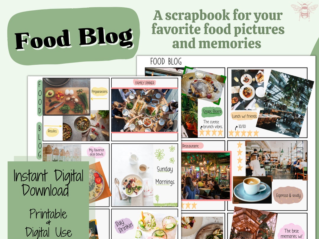 Food Diary Blog, Instant Download, Printable and Digital Pdfs, Food Scrapbook, Food Memories ...
