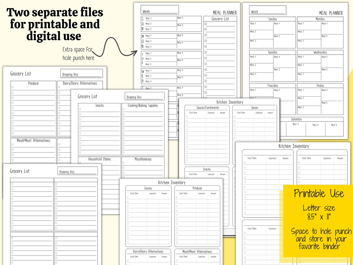 The Ultimate Meal Planning Template Bundle, 5 Meal Set Up, Instant ...