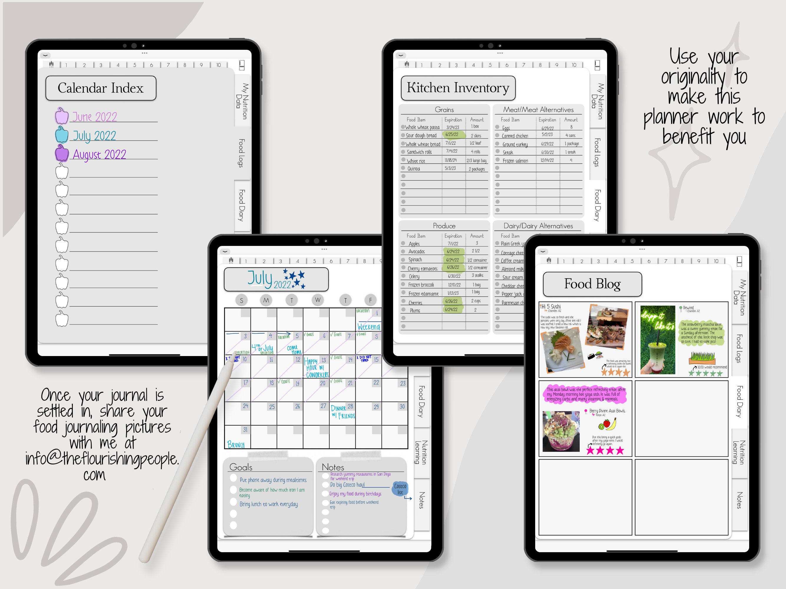 Digital Food Journal and Nutrition Guide, Minimal, Undated, 3-meal ...