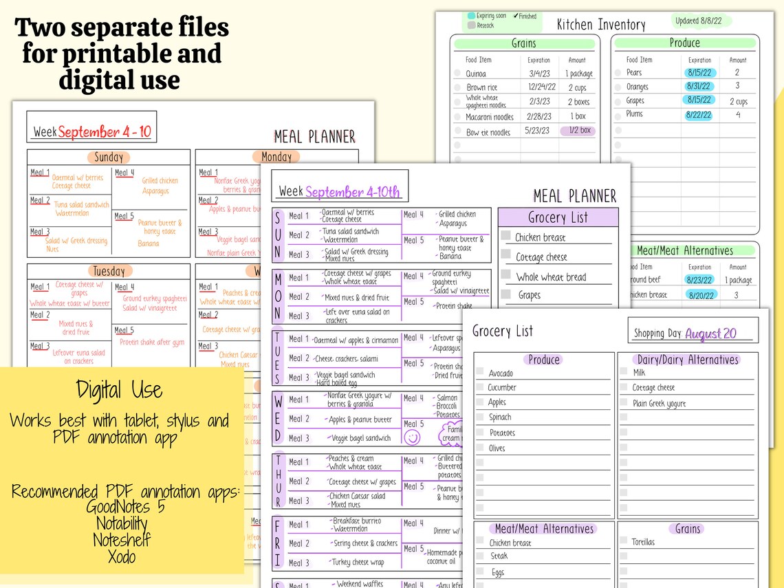 The Ultimate Meal Planning Template Bundle, 5 Meal Set Up, Instant ...