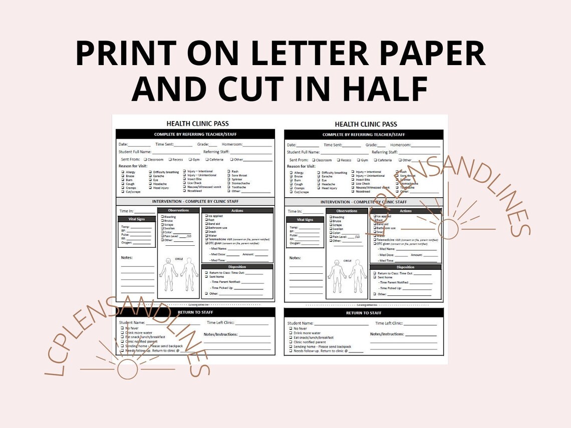 School Nurse Clinic Pass I Health Clinic Pass I Printable I Instant Download I Digital File Etsy