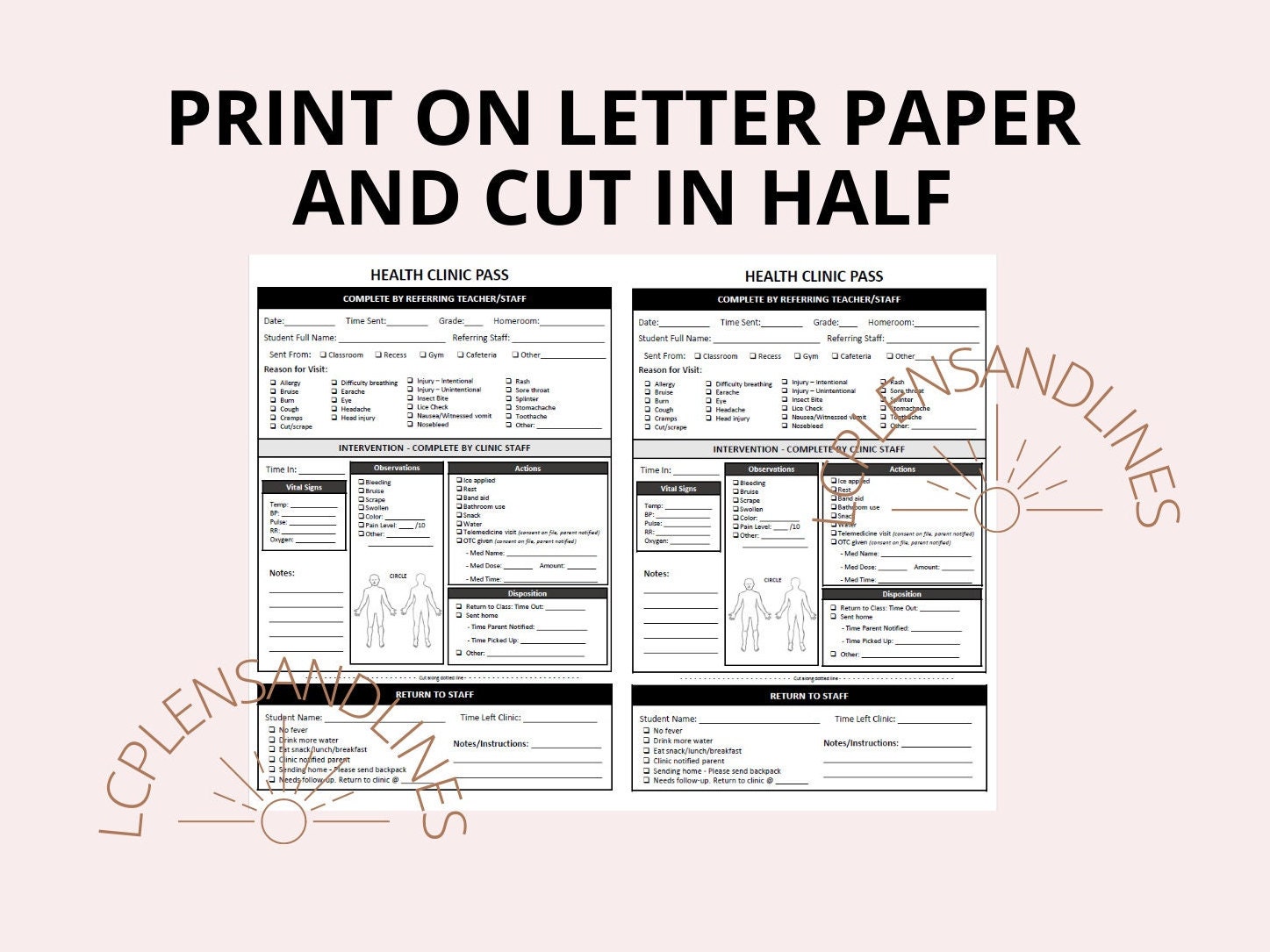 School Nurse Clinic Pass I Health Clinic Pass I Printable I Etsy