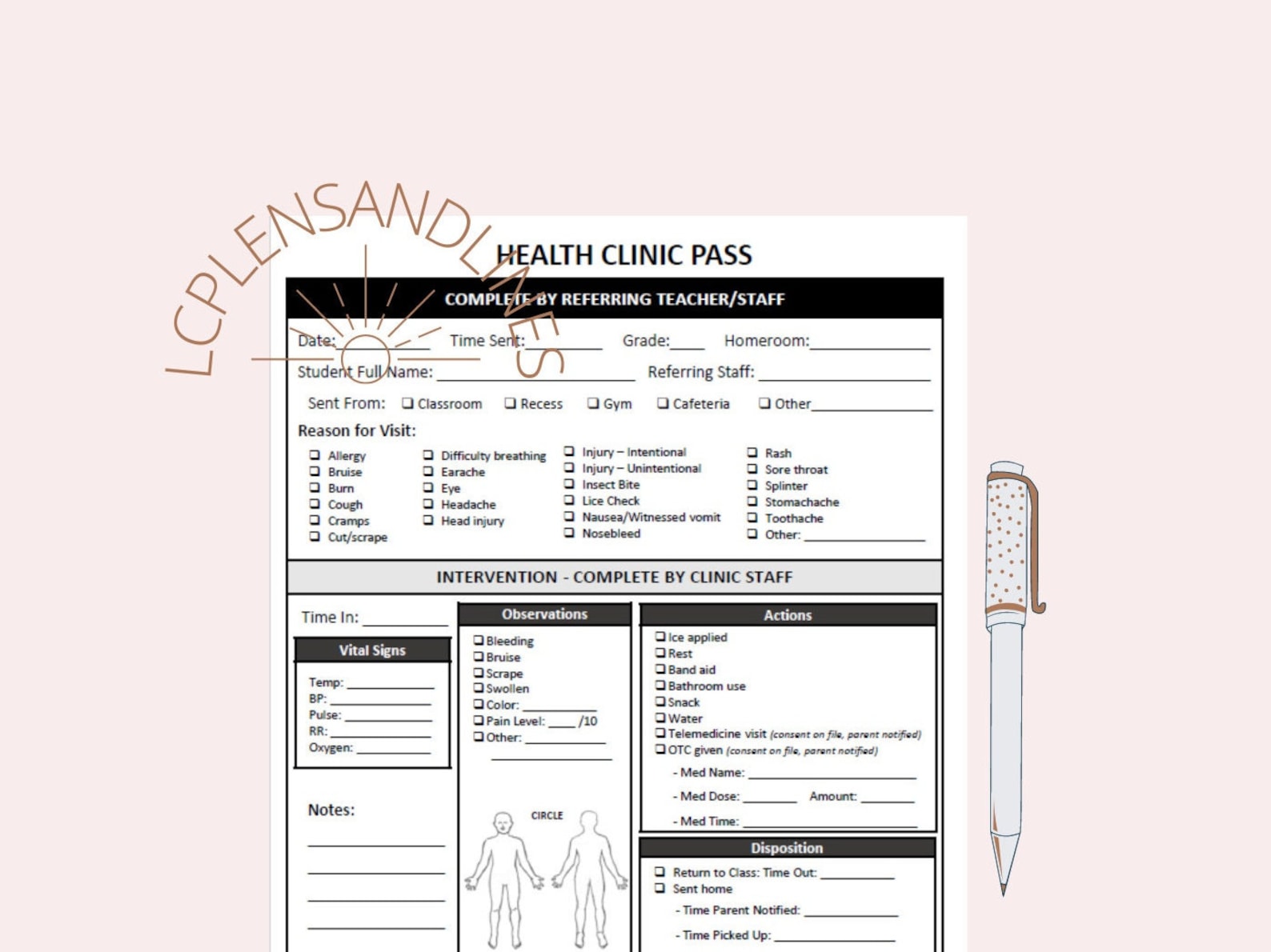 School Nurse Clinic Pass I Health Clinic Pass I Printable I Instant Download I Digital File Etsy