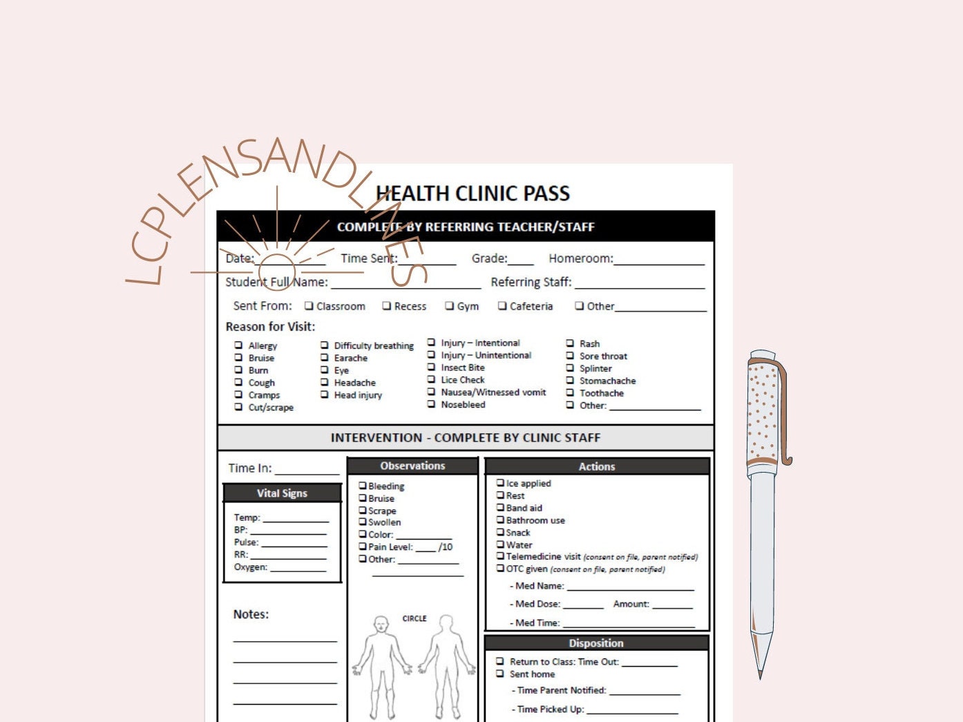 School Nurse Clinic Pass I Health Clinic Pass I Printable I Instant ...