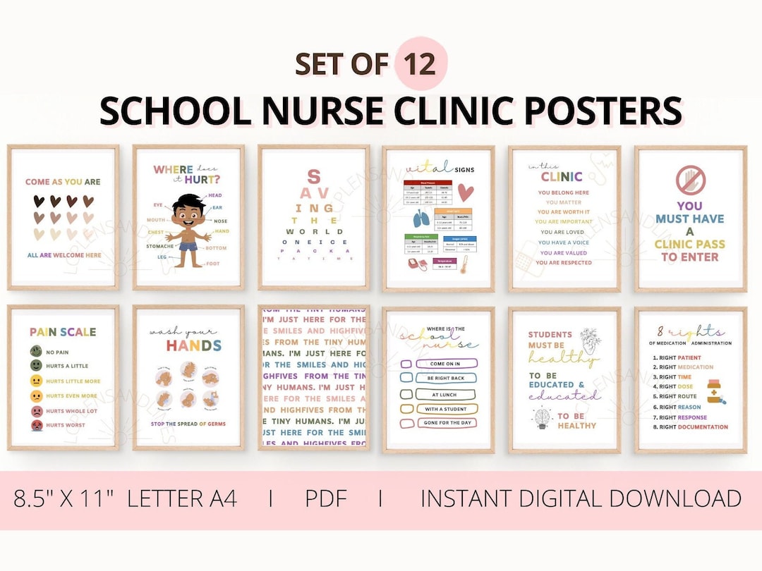 SET OF 12 School Nurse Clinic Posters, Office Decoration, Instant ...