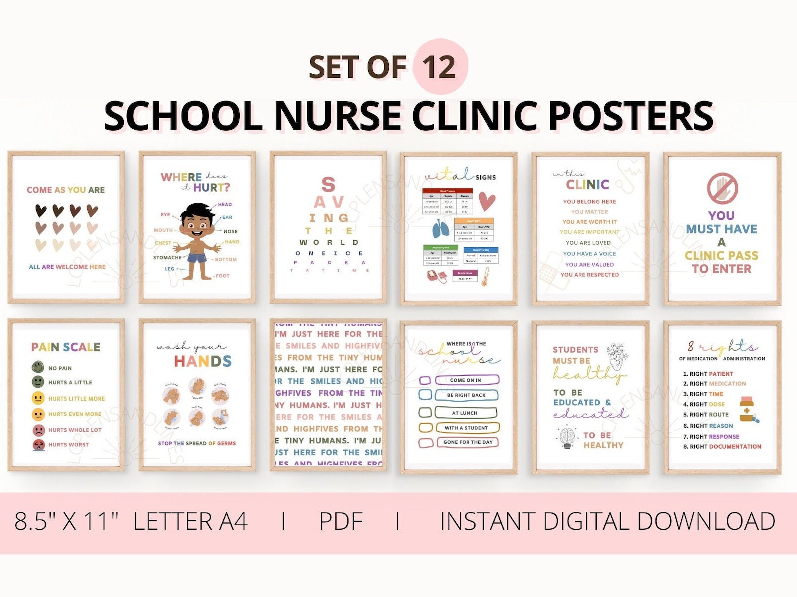 SET OF 12 School Nurse Clinic Posters, Office Decoration, Instant ...