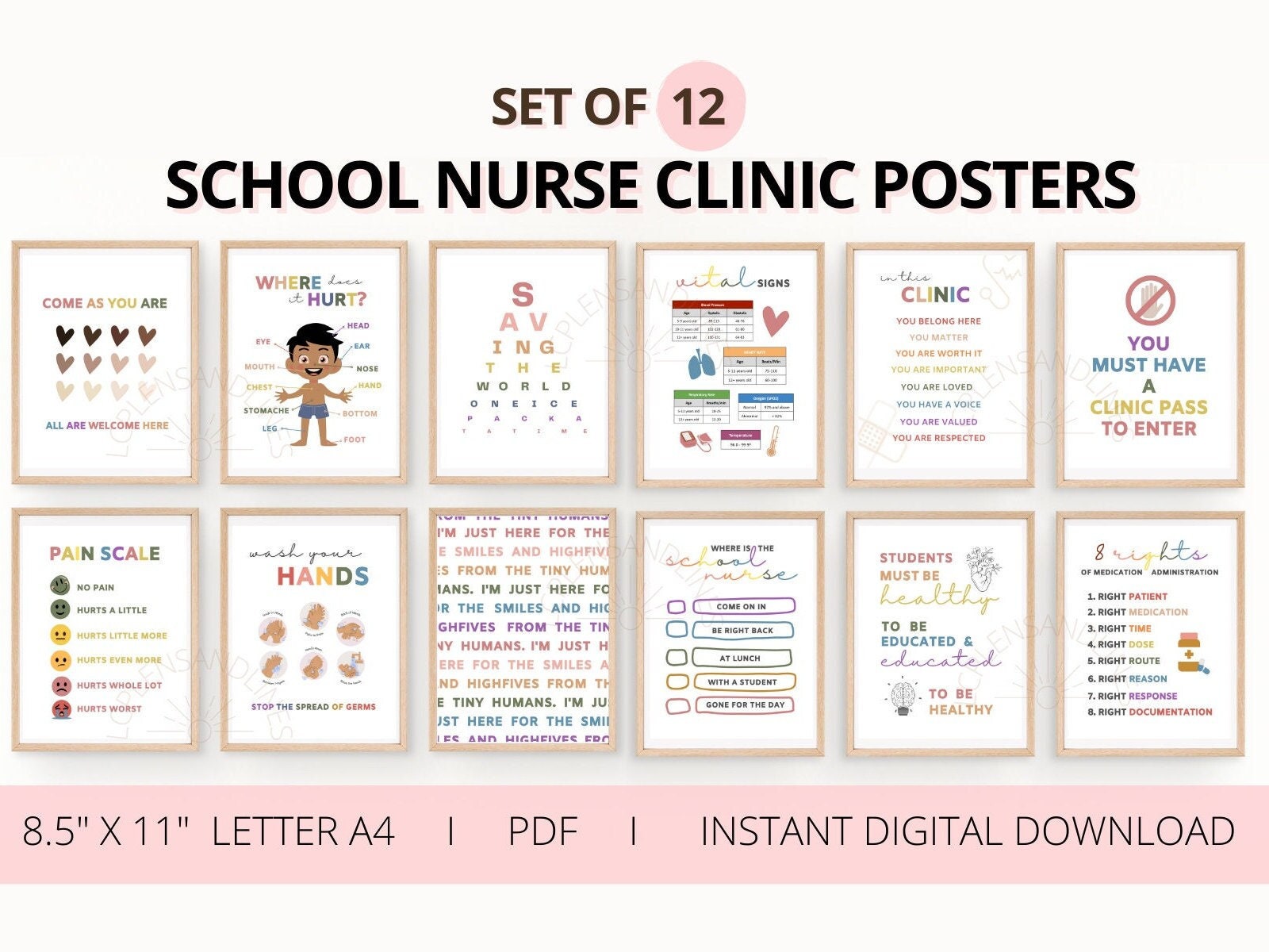 SET OF 12 School Nurse Clinic Posters, Office Decoration, Instant ...