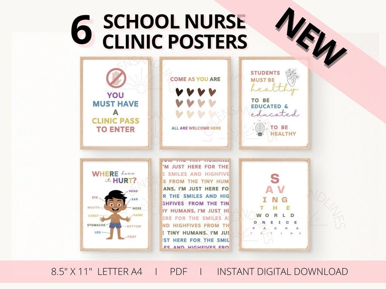 NEW - SET OF 6 School Nurse Clinic Posters I School Nurse Office Decor ...