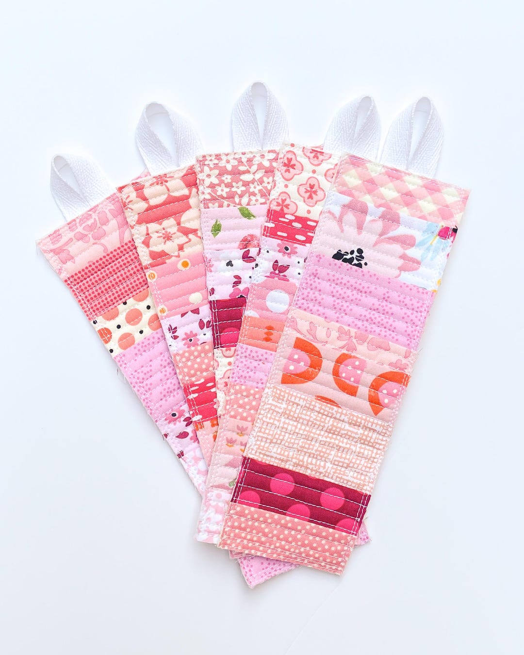 Quilted Pink Bookmarks Set of Five Pink Fabric Quilted Scrappy Fabric ...