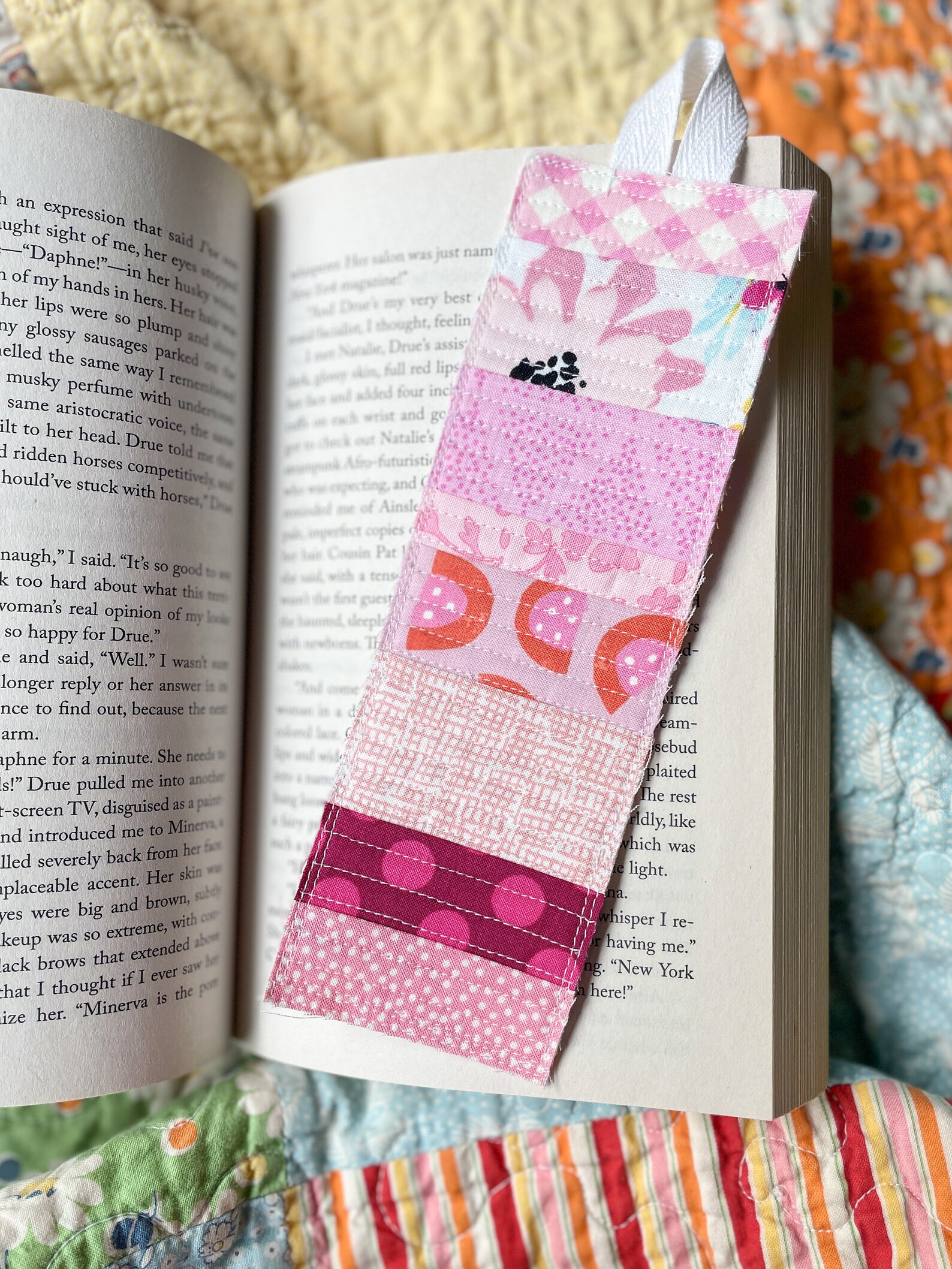 Quilted Pink Bookmarks Set of Five Pink Fabric Quilted Scrappy Fabric ...