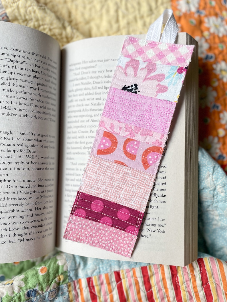 Quilted Pink Bookmarks Set of Five Pink Fabric Quilted Scrappy Fabric ...